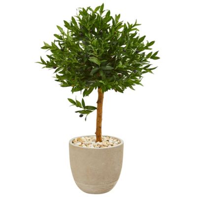 Nearly Natural 40 in. Artificial Olive Topiary Tree in Sand Stone ...
