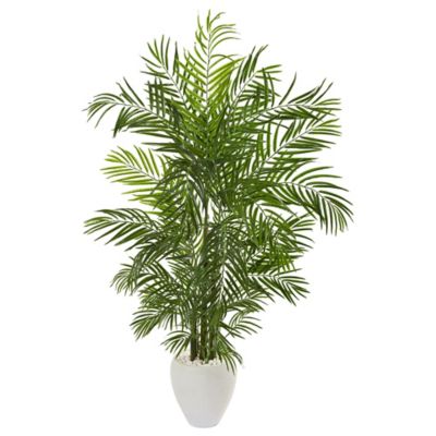 Nearly Natural 64 in. Artificial Areca Palm Tree in White Planter, UV ...