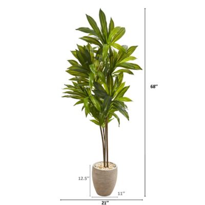 Nearly Natural 68 in. Artificial Dracaena Plant in Sand Colored Planter ...