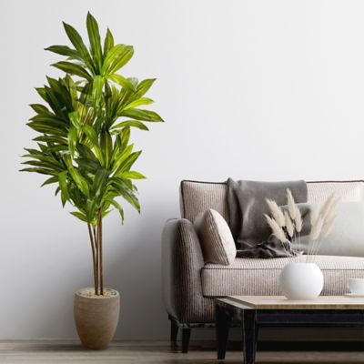 Nearly Natural 68 in. Artificial Dracaena Plant in Sand Colored Planter ...