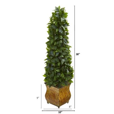 Nearly Natural 38 in. Artificial Sweet Bay Cone Topiary Tree in ...