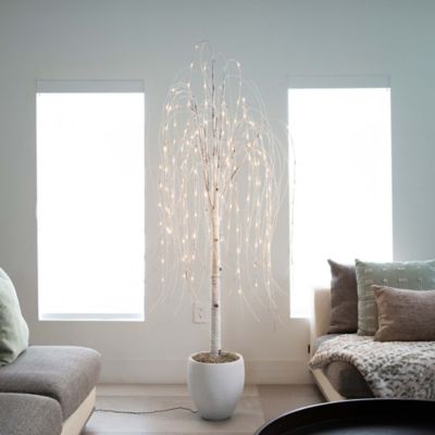 Nearly Natural 6 ft. Pre-Lit Artificial White Weeping Willow Tree with ...