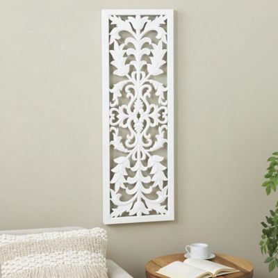 Harper & Willow Wood Carved Panel Floral Home Wall Decor with Scroll ...