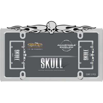 Cruiser Accessories Skull, Chrome/Chrome/Black License Plate Frame