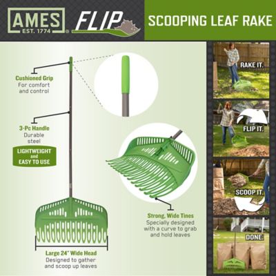 Ames FLIP 54.25 in. Handle 14-Tine Poly Scooping Leaf Rake at Tractor ...