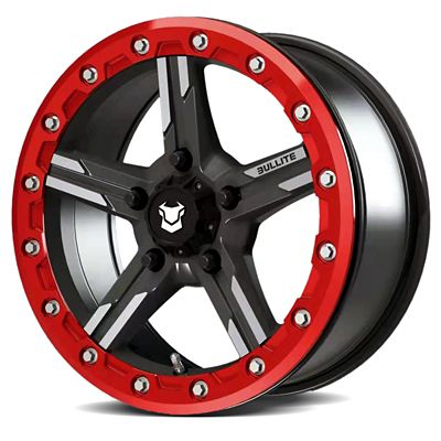 BULLITE [BT-09] 15 x 7.0 / 5 x 114.3 - Gunmetal Gray rim, Bullite Red ...