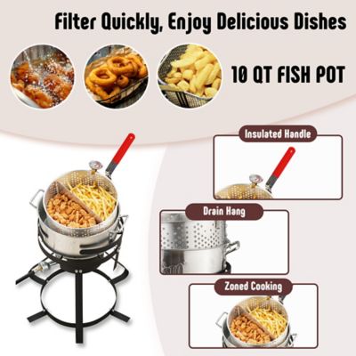 Feasto 10 qt Aluminum Outdoor Propane Gas Fish Fryer Kit with Strainer ...
