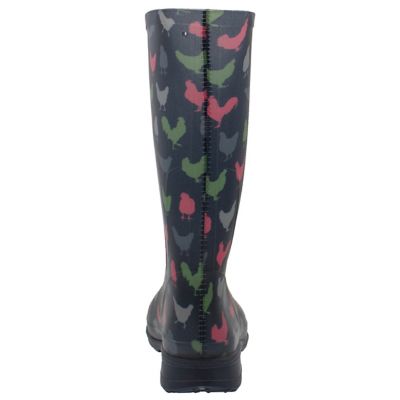 Blue Mountain Women's Chicken Print Tall Waterproof Rain Boots, Navy