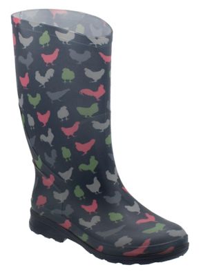 Blue Mountain Women's Chicken Print Tall Waterproof Rain Boots, Navy, 8 ...