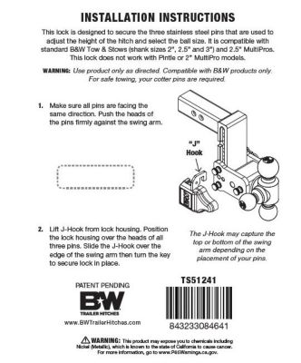 B&W Tow & Stow Hitch Ball Mount Pin Lock, TS51241 at Tractor Supply Co
