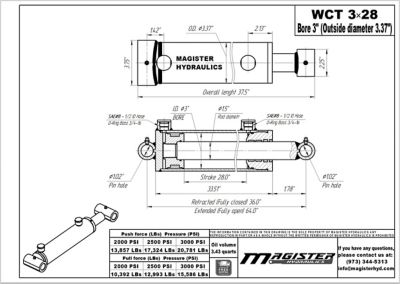 Magister Hydraulics 3 in. Bore x 28 in. Stroke Cross Tube Hydraulic ...