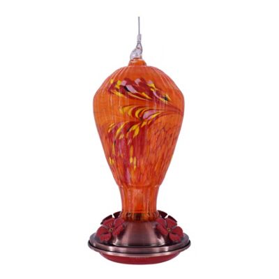 Royal Wing 28 oz. Art Glass Hummingbird Feeder, Orange