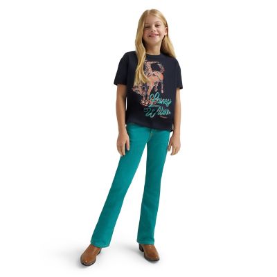 Wrangler x Lainey Wilson Girl's Boot Hugger Jean, 14 Reg,Turquiose at ...