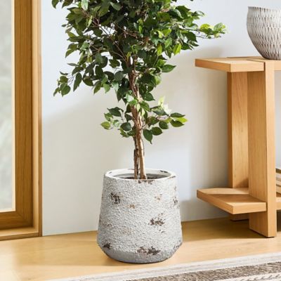 LuxenHome Rustic Off White with Brown Accents Round MgO Planter at ...