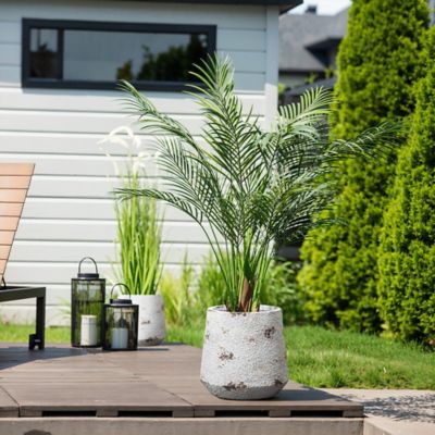 LuxenHome Rustic Off White with Brown Accents Round MgO Planter at ...