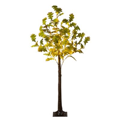 Nearly Natural 6 ft. Pre-Lit Green Autumn Oak Artificial Fall Tree with ...