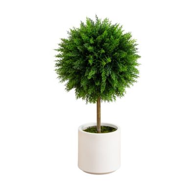 Nearly Natural 2.5 ft. UV Resistant Artificial Cedar Ball Topiary Tree ...