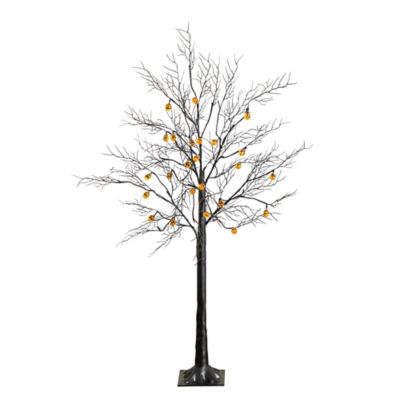 Nearly Natural 3 ft. Pre-Lit Artificial Halloween Black Twig Tree with ...