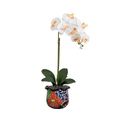 Nearly Natural 26 in. Artificial Orchid Arrangement in Handmade Mexican ...