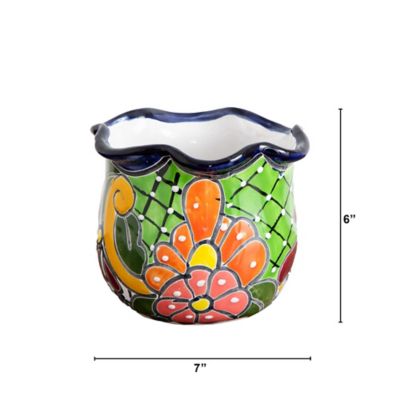 Nearly Natural 6in. x 7in. Handmade Mexican Talavera Ceramic Planter ...