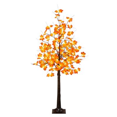 Nearly Natural 5 ft. Pre-Lit Minimalist Autumn Maple Artificial Fall ...