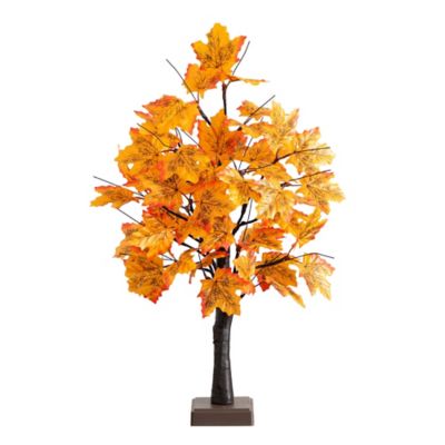 Nearly Natural 2 ft. Pre-Lit Bright Autumn Maple Artificial Fall Tree ...