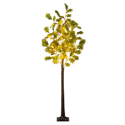Nearly Natural 6 ft. Pre-Lit Green Autumn Oak Artificial Fall Tree with ...