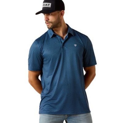 Ariat Men's All Over Print Classic Fit Short Sleeve Polo, M,Dark Denim ...