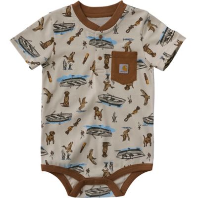 Carhartt Infant Boy Short Sleeve Henley Dog Print Bodysuit, 12M,Sand at ...