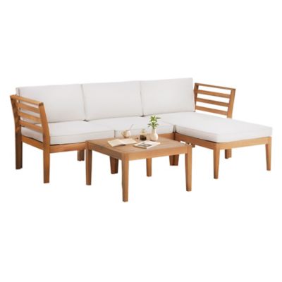 Werph Wood Coffee Table & L Shape Outdoor Couch Patio Sectional Sofa ...