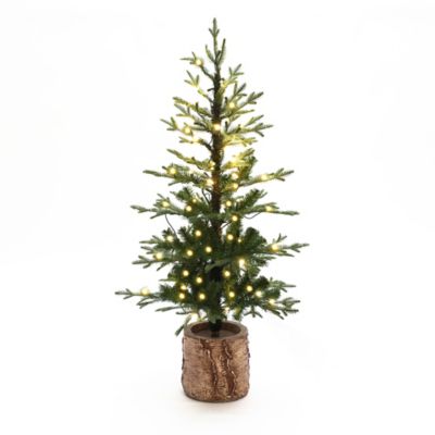 LuxenHome 4 ft. Pre-Lit Winter Green Artificial Evergreen Christmas ...