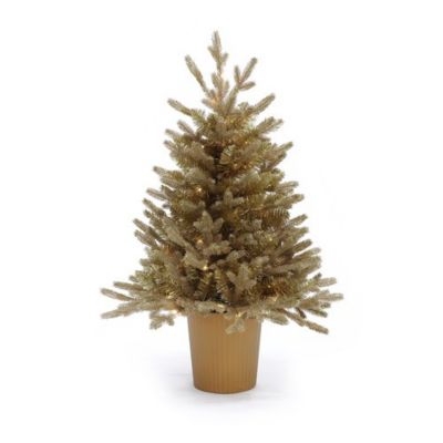 LuxenHome 3 ft. Gold Branches Artificial Pine Christmas Tree with ...