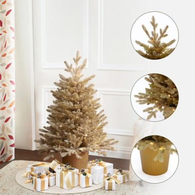 LuxenHome 3 ft. Gold Branches Artificial Pine Christmas Tree with ...