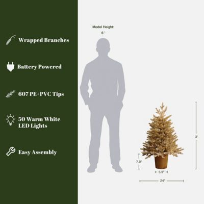 LuxenHome 3 ft. Gold Branches Artificial Pine Christmas Tree with ...