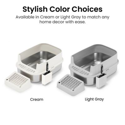 PawsPik Stainless Steel Cat Litter Box & Metal Scooper, X-Large, Light Gray
