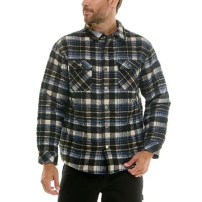 Hallstatt Men's Wool Content Quilted Plaid Shirt Jacket, L,Navy at ...