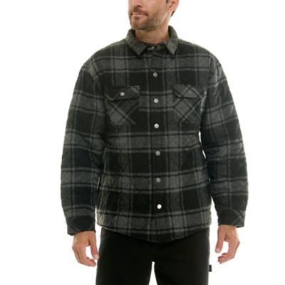 Hallstatt Men's Wool Content Quilted Plaid Shirt Jacket, L,Black/Gray ...