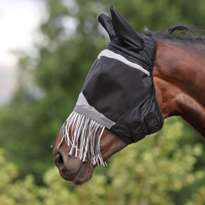 Shires Equestrian Products Fine Mesh Fly Mask with Ears & Nose Fringe ...