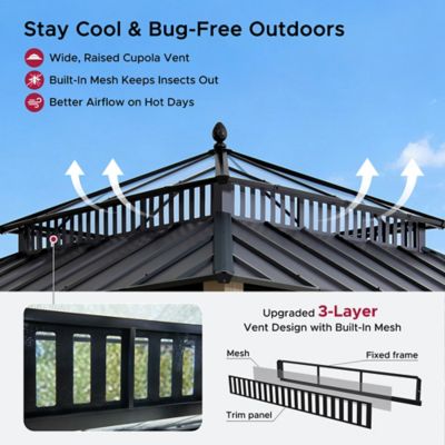 Sunjoy Kingston 12 x 12ft. Steel & PC Roof/Hardtop Gazebo with Curtain ...