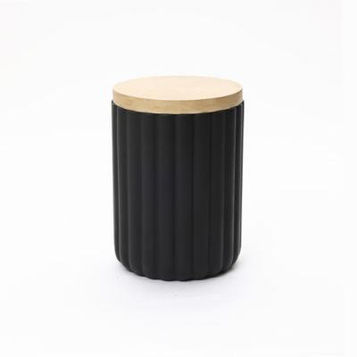 LuxenHome Black Fluted Round Patio Side Table with Removable Lid and ...