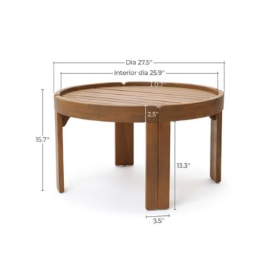 LuxenHome Acacia Outdoor Coffee Table, Round Patio Table with Tray Top ...