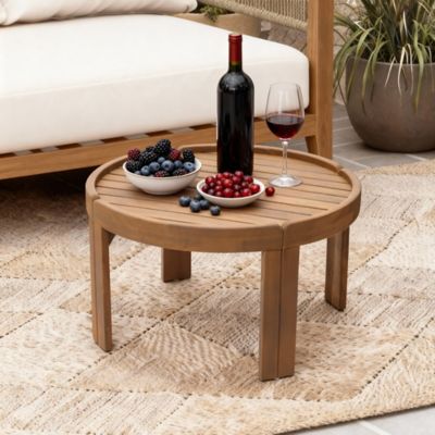 LuxenHome Acacia Outdoor Coffee Table, Round Patio Table with Tray Top ...