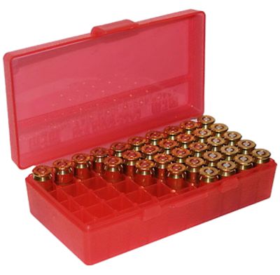 MTM .38/.357 Caliber Flip-Top Polypropylene Ammo Box, Holds 50 Rounds ...
