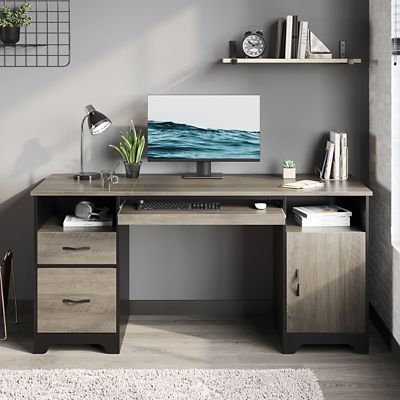 Bestier 59 in. Home Office Desk with A4 File Drawer, Keyboard Tray ...
