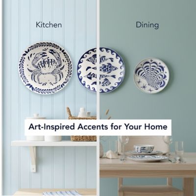 American Art Decor Coastal Wall Plate, Set of 3, Blue & White Ceramic ...