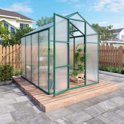 Upland 6x8 ft. Polycarbonate Walk-in Greenhouse, Aluminum Frame, Green ...