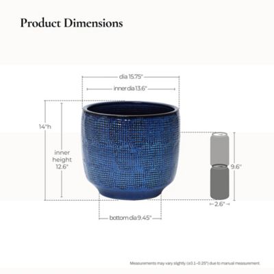 LuxenHome Round Ceramic Planter, Deep Blue Glaze with Basket Texture ...